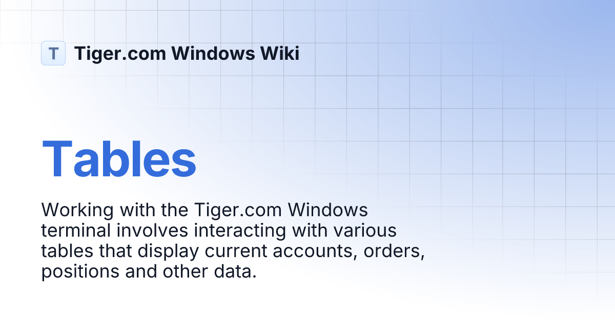 Tables | Tiger.com Windows Wiki