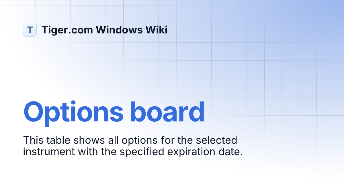 Options board | English | Tiger.com Windows Wiki
